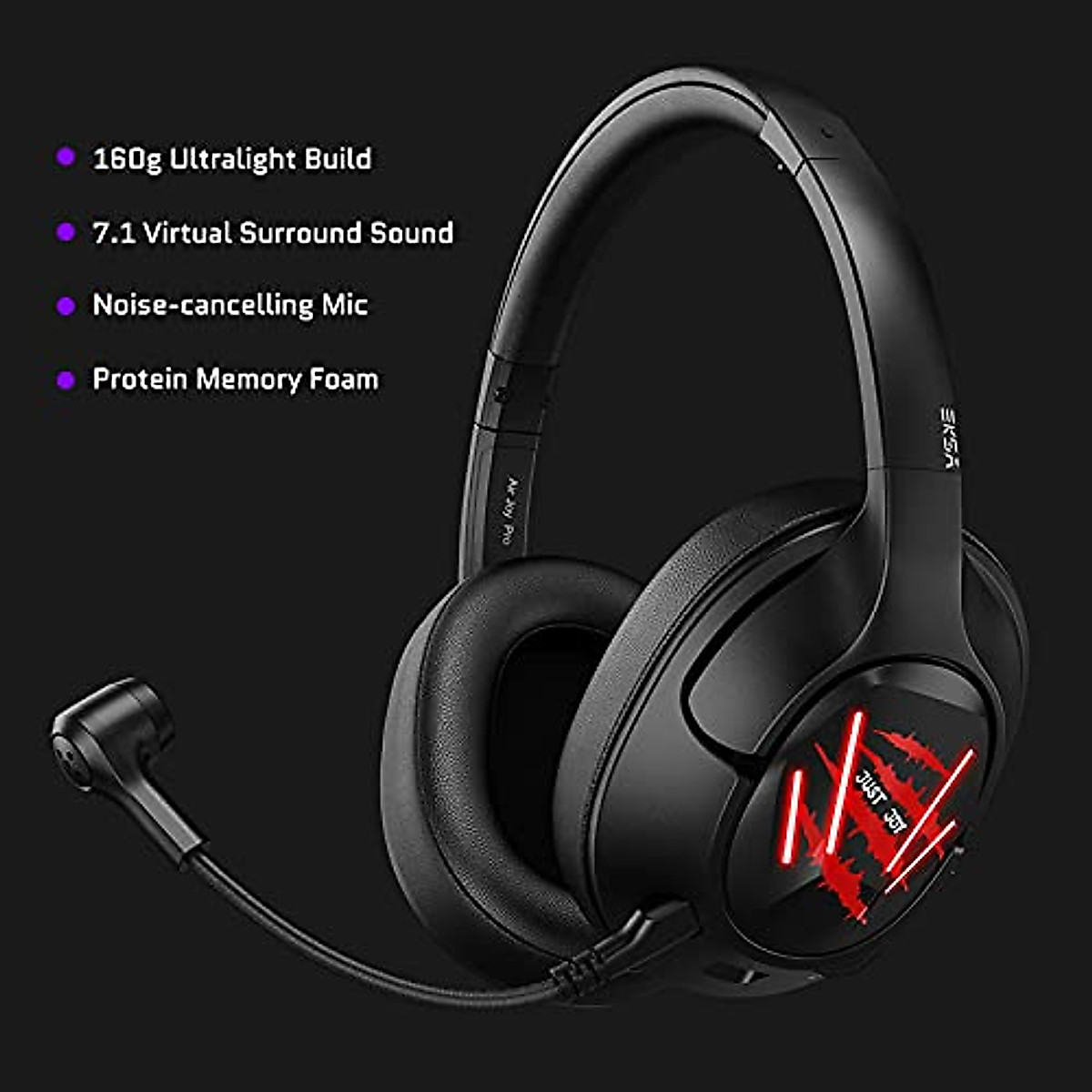 EKSA USB Gaming Headset - 7.1 Surround Sound Headphones with Breathable Earmuffs - Noise Cancelling Mic - Gaming Headphones for PC, PS4, Xbox One S/X, Android