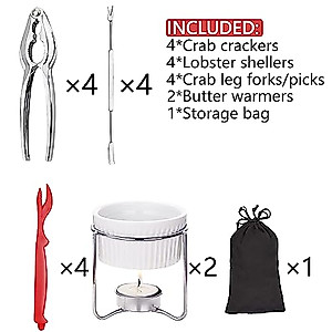 Butter Warmers for Seafood Set of 2, Crab Crackers and Tools Set with 4 Crab leg Crackers,4 Crab Forks,4 Lobster Shellers,2 Butter Warmers Crab Lobster Butter Ceramic Warmers Set for Seafood