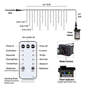 YOLIGHT 16.5ft 192 LED Halloween Icicle Lights Outdoor, Icicle Christmas Lights with Remote, 8 Modes Twinkle Curtain String Lights, Wedding Party Home Garden Roof Xmas Decoration(Purple)