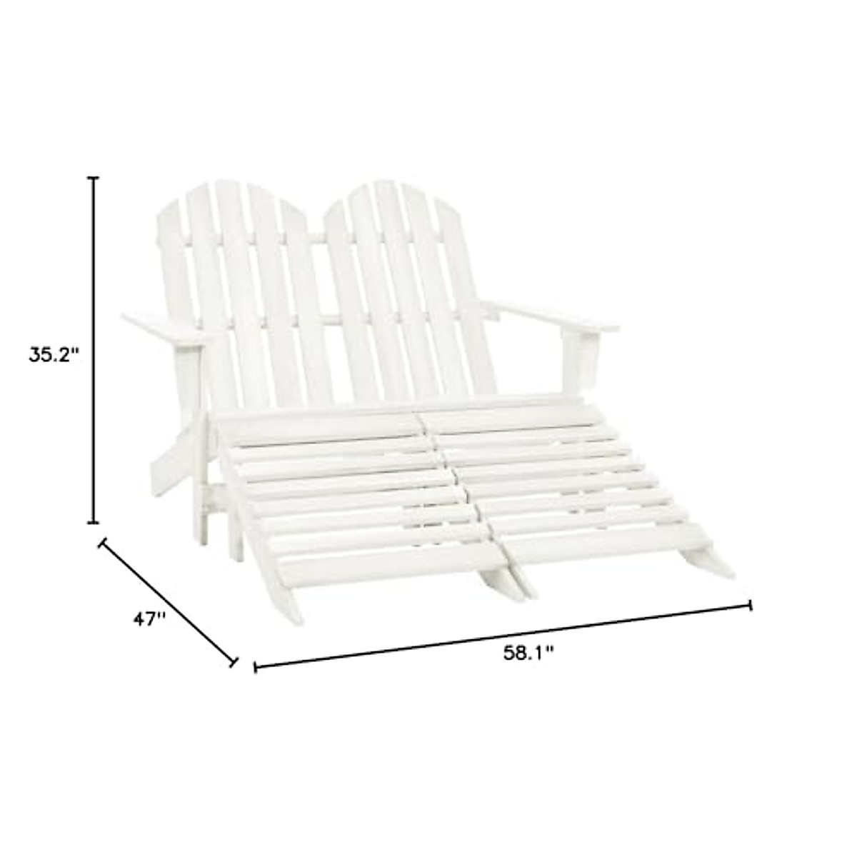 Tidyard 2-Seater Patio Adirondack Chair&Ottoman Fir Wood White Outdoor Fire Pit Chair Wooden Garden Armchair for Porch Pool Lawn Deck Backyard Balcony Outdoor