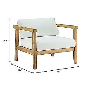Modway Bayport Teak Wood Outdoor Patio Armchair in Natural White