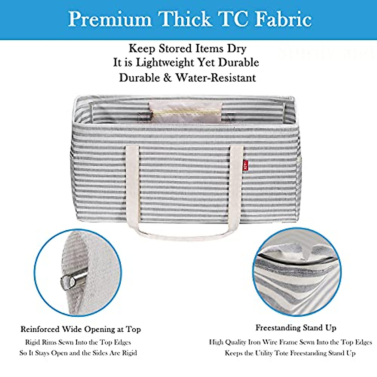 LHZK Standing Extra Large Utility Tote Bag with Metal Wire Frame and the Sides Rinforced, Large Collapsible Tote (Gray)