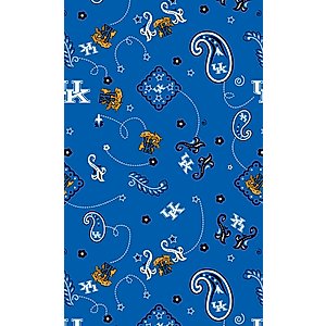 University of Kentucky Paisley Bandana Print Cotton Fabric, Blue & White - Sold By the Yard