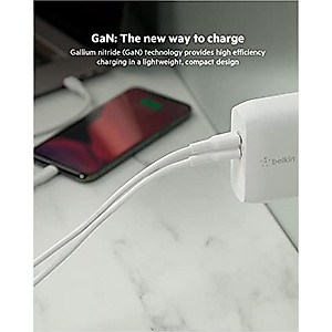 Belkin BoostCharge USB C 68W GaN Wall Charger with Dual Ports - iPhone Charger Fast Charging, Type C Charger, USB C Charger w/ PD for Samsung Galaxy, iPad Pro, Macbook Pro, Includes 2M USB C Cable
