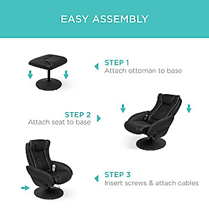 Best Choice Products Faux Leather Electric Massage Recliner w/Stool Footrest Ottoman, Remote Control, 5 Heat & Massage Modes, Side Pockets - Black