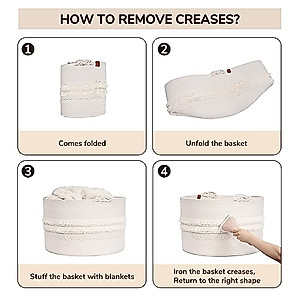 TIMEYARD Large Decorative Basket, 21.7'' x 13.8'' Cotton Rope Blanket Basket Living Room Toy Baskets Storage Kids, Baby Laundry Baskets for Dirty Clothes Pillows Towel, 90L White