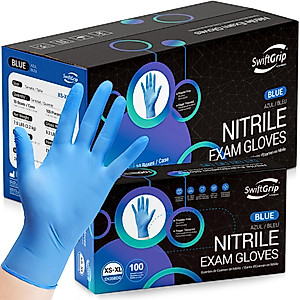 SwiftGrip Disposable Nitrile Exam Gloves, Blue, Nitrile Gloves Disposable Latex Free, Medical Gloves, Cleaning Gloves, Food-Safe Rubber Gloves, Powder Free, Non-Sterile, 1000-ct Case (X-Small)