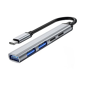 Zingther 5 in 1 USB C Data and Charging Hub, Type C Splitter to USB C, USB 3.0 OTG Adapter and 65W PD Charging, Compatible with MacBook Air, Surface Pro, Chromebook and External SSD