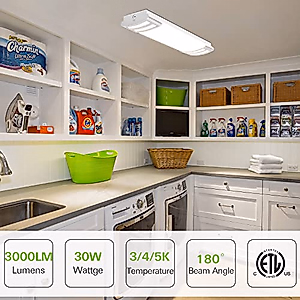 hykolity 2FT 3 CCT LED Flush Mount Puff Lights 30W, 3000lm, 3000K/4000K/5000K Selectable, 2 Foot Kitchen Ceiling Lights for Kitchen, Utility Room, Laundry, Fluorescent Replacement, 120-277V, ETL