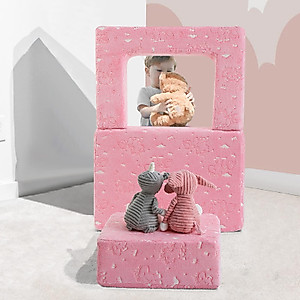 MeMoreCool Toddler Chair Glow in Dark Unicorn Kids Couch, Fold Out Modular Chair for Boy Girl, Pink Baby Sofa for Bedroom Lounge