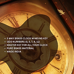 Brass Blessing : 5 Prong Brass Clock Key for Winding Clocks, ODD Numbers, 1 Piece (5023)