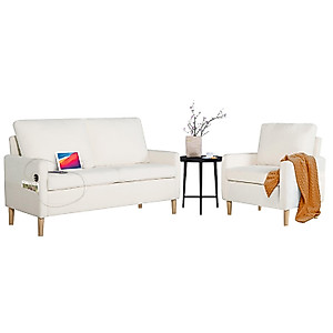 TYBOATLE Modern Living Room Sectional Sofa Sets 2 Piece, 55” W Upholstered Loveseat Couch w/ 2 USB Charging Ports and 2 Comfy Accent Arm Chairs for Small Space, Apartment, Office (Dark Grey)
