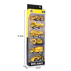 YIMORE Alloy Engineering Truck Mini Pocket Size Construction Models Play Vehicles Toy for Kids Party Favors Cake Decorations Topper Birthday Gift, 6Pcs Set