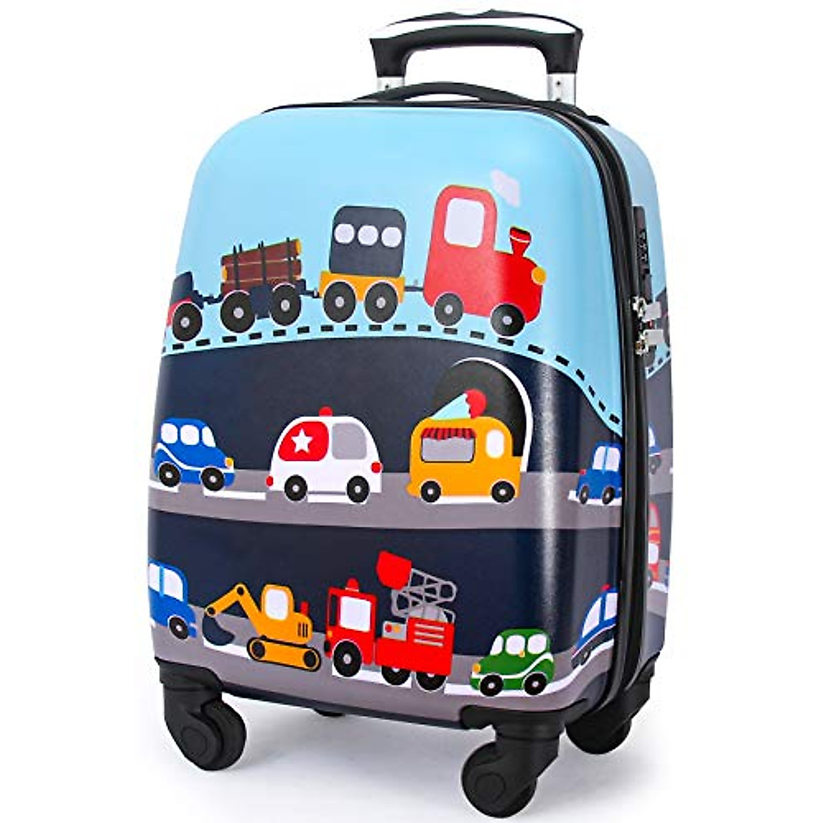 Lttxin Kids Rolling Luggage with Wheels Hard Shell Carry On Suitcase 18 inch for Toddler Boys Veholes