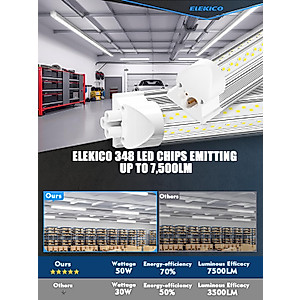 ELEKICO 6 Pack 50w 4ft Led Shop Light, Super Bright 7500lm 5000k V Shape 4' Led Shop Lights, Linkable 4 Foot Led Shop Lights for Garage Warehouse, Supermarket, Basement, Barn, Storage Area