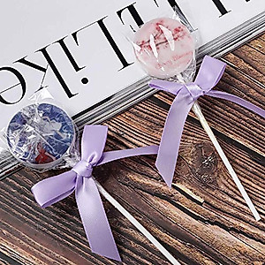 AKLVBL 50 Pack Purple Satin Ribbon Twist Tie Bows for Treat Bags, Gift Bags, Bakery Candy Bags and Package Decorating Ribbon Bow, Bowknot for Gifts