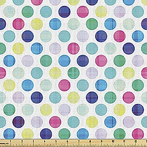 Ambesonne Colorful Fabric by The Yard, Traditional Polka Dot Design in Multicolor Geometric Circles Contrasting Colors, Decorative Fabric for Upholstery and Home Accents, 1 Yard, Multicolor