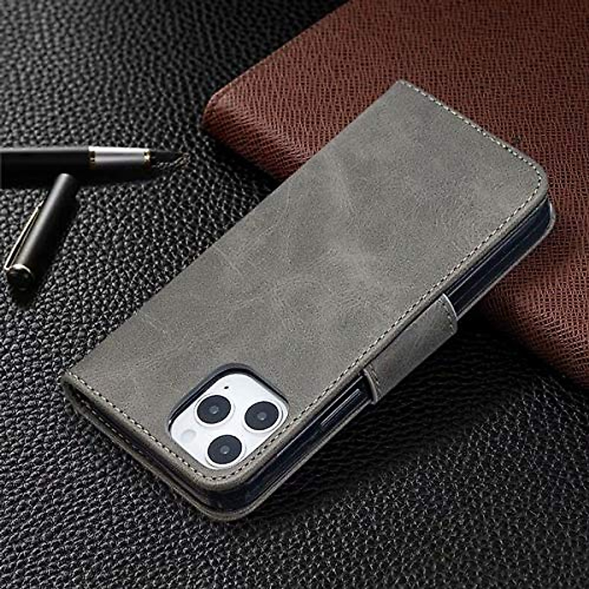 Glow Co., Ltd. iPhone 11 Pro Notebook Type Case with Strap, Gray, Tempered Glass & Stylus Pen Included 406-2-01