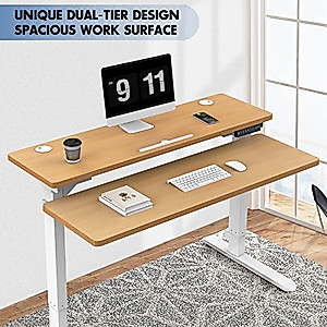 AIMEZO Split Top Electric Standing Desk Dual Motor Height Adjustable Desk Mobile Stand Up Workstation with Table Top (Birch Top+White Frame)