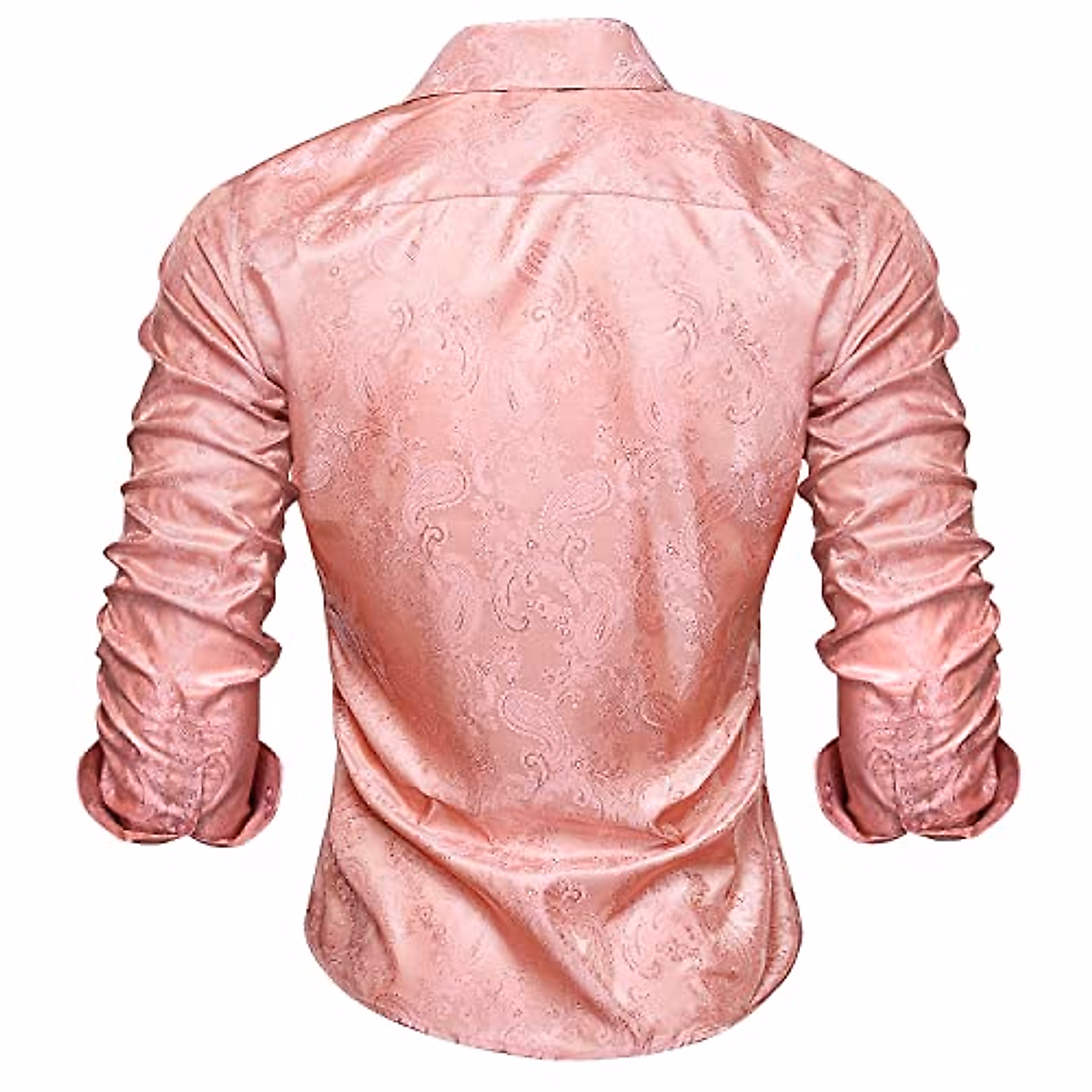 Hi-Tie Long Sleeve Rose Gold Paisley Men's Dress Shirts Blush Pink Silk Designer Regular Fit Casual Button Down Shirt Prom