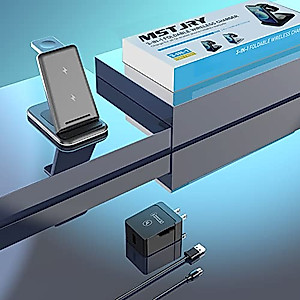 Wireless Charging Station, MSTJRY 3 in 1 Wireless Charger Stand Portable Designed for Apple Products Multiple Devices iPhone iWatch S7 SE S6 S5 S4 S3 S2 Airpods UL Certified Power Adapter Included