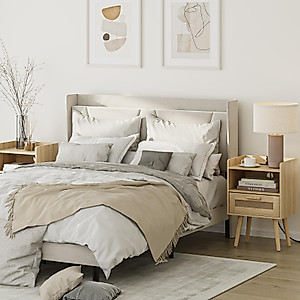 Masupu Nightstand Set of 2, Rattan Nightstand not Charged and Rattan Edge Bedside Table Bundled Products