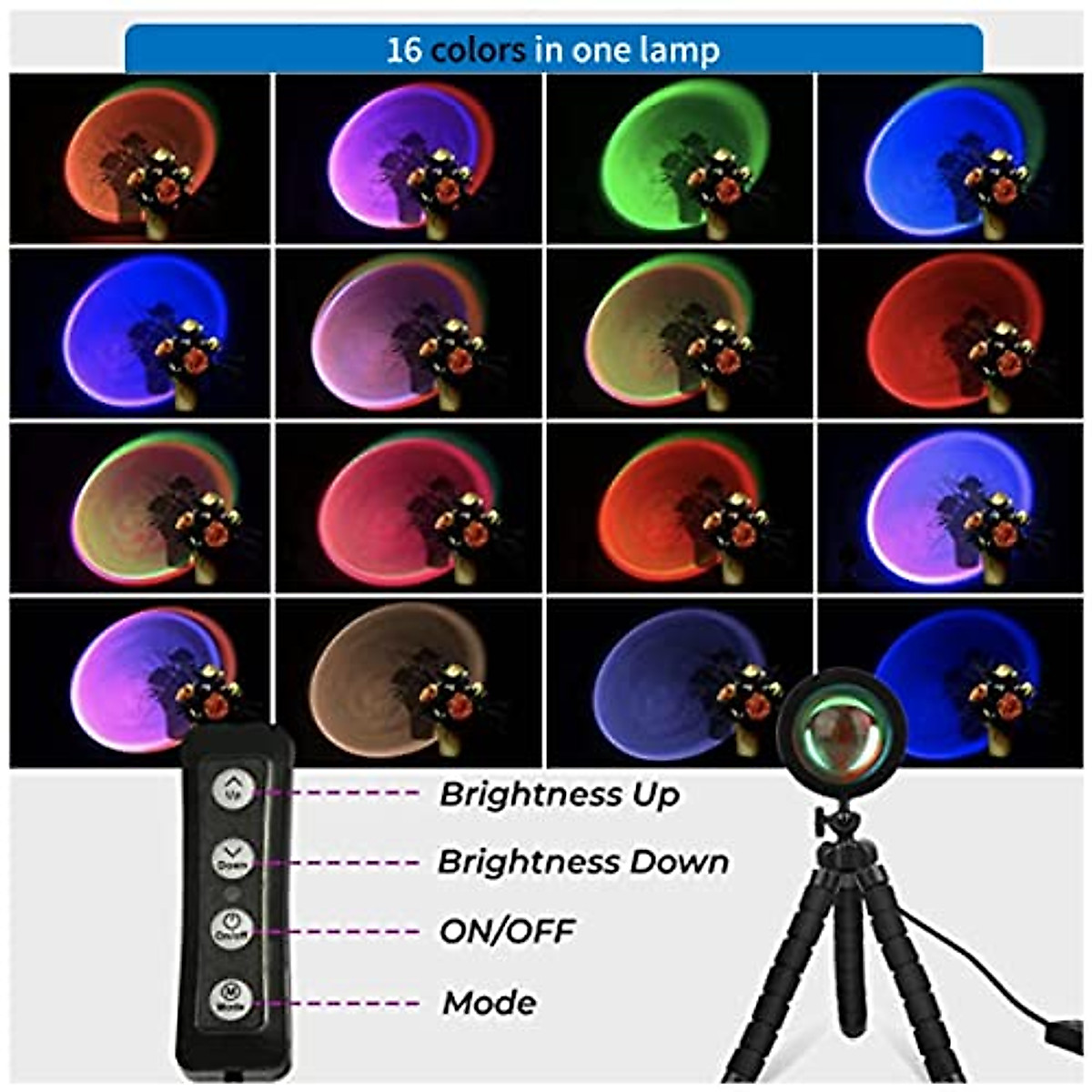 BUNDLE PACK: Sunset Lamp Projector 16 Colors RGB, 360 degree Rotation with 12pcs of Artificial Leaves for Photography/Selfie/Party/Wedding/Home