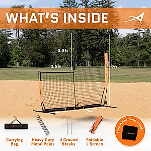 Aceletiqs Flexible L Screen Baseball Pitching Net 7x7ft Pitching Screen Protector with Metal Base, Fiberglass Poles, and Polyester Netting [Carry Bag Included]