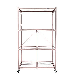 Origami R5 Foldable 4-Tier Garage Shelving Heavy Duty Shelving with Wheels, Metal Storage Rack Holds 1000 pounds, Garage Storage Rack & Organization, Storage Shelving (Rose Gold, R5 2-Pack)