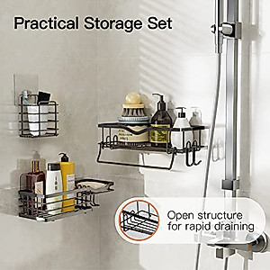 AMADA HOMEFURNISHING Shower Caddy, Shower Organizer with Soap Holder, Optional Towel Bar, Removable Hooks, Stainless Steel Shower Shelves for Bathroom, Kitchen, Tool-Free Assembly, Set of 3, AMHSR03B