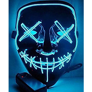 Halloween Mask LED Halloween Costume LED Glow Scary Light Up Masks for Festival Party (Blue)