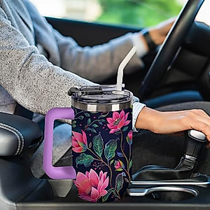 William Morris Insulated Tumbler with Lid And Straw Stainless Steel Travel Coffee Mug 40oz Violet-style