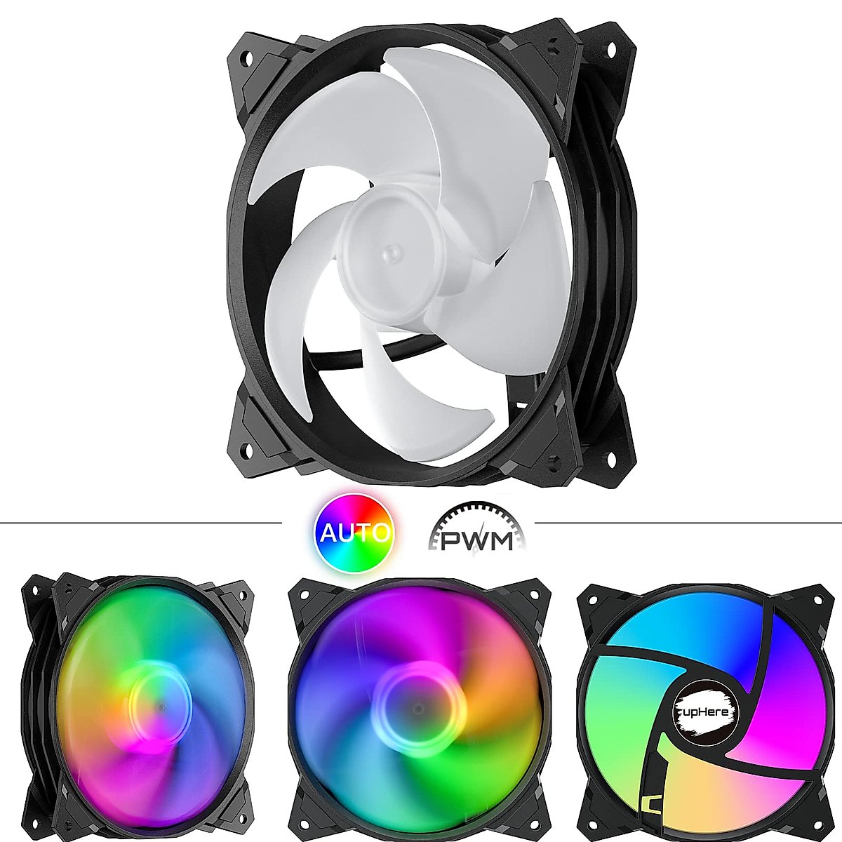 upHere Long Life 120mm PWM 4-Pin High Airflow Quiet Edition Rainbow LED Case Fan for PC Cases, CPU Coolers, and Radiators 3-Pack,(PF120CF4-3)