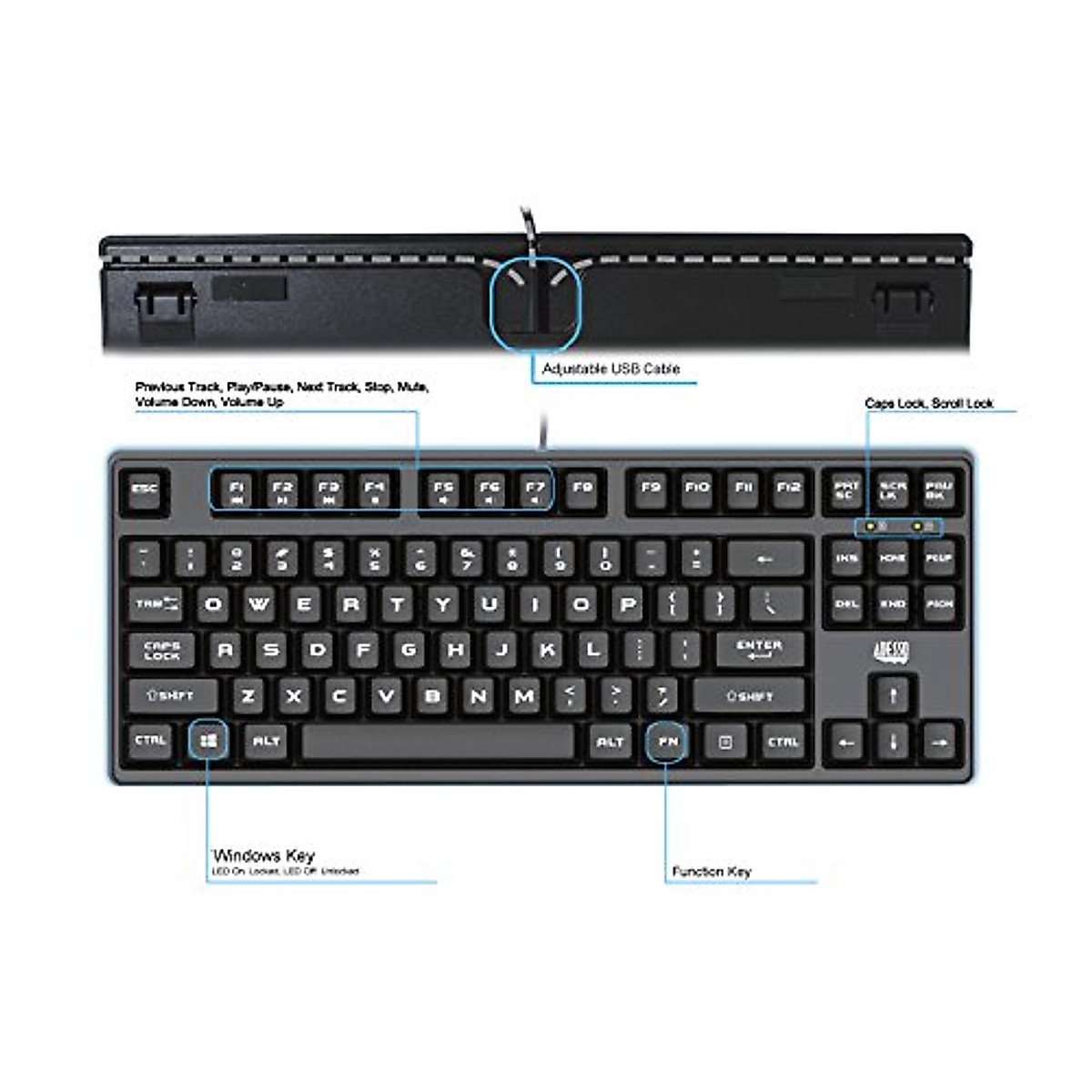 Adesso AKB-625UB - Easy Touch Compact Mechanical Gaming Keyboard,Black
