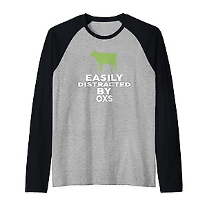 Easily Distracted by OXS T-Shirt Funny OX Raglan Baseball Tee