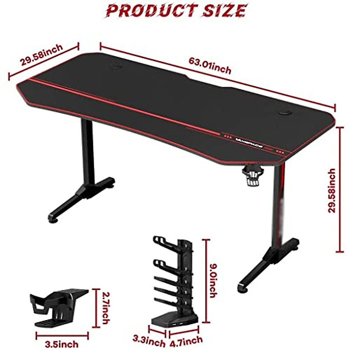 MJWDP 63 Inch Gaming Desk E-Sports Computer Table PC Desk Gamer Tables Workstation with USB Gaming Handle Rack
