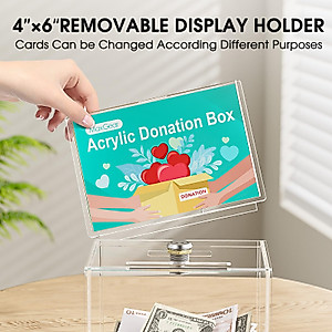 MaxGear Acrylic Donation Box with Lock and Sign Holder, Clear Ballot Box Donation Boxes for Fundraising (6.25" x 4.5" x 4") with Lock - Clear