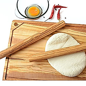 Ideaolives Olive Wood Rolling Pin, Natural Wood Dough Roller, French Rolling Pins for Baking, Non-Toxic Thin Rolling Pin for Pizza Bread Fondant Pasta, Wooden Pizza Roller with No Dents or Gaps, 11.5"