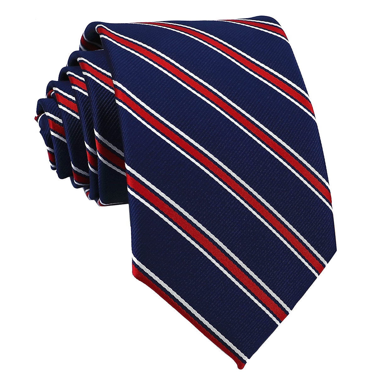 Men's Classic Navy Blue Red White Striped Jacquard Silk Ties Cool Party Self Neckties