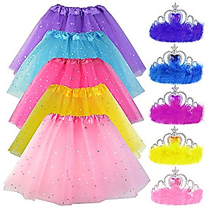 Poualss 10Pcs Princess Dress up Tutu Crown Accessories Tiara Ballet Tutu Skirt for Girls Costume Party Favors (Style 1)