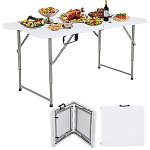 HKLGorg Folding Table 4 Ft Heavy Duty Fold Up Table Camping Working Table Indoor Outdoor Plastic Folding Table Utility Party Dining Table Easy to Assemble with Lock Function White