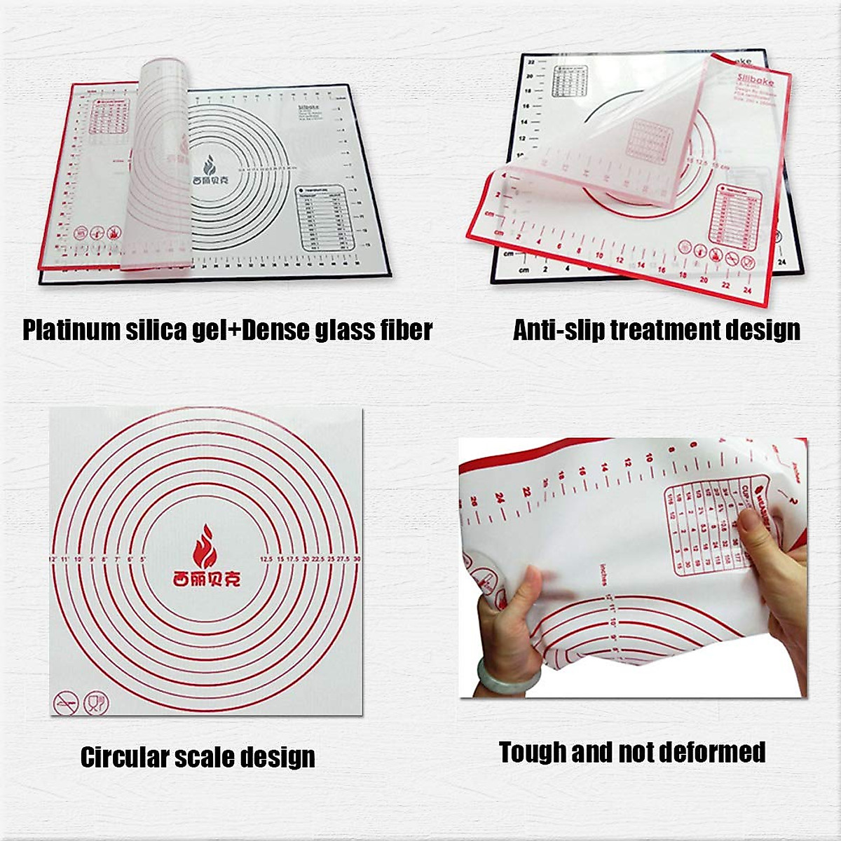 3 Pcs Nonstick Silicone Pastry Mat Large Dough Rolling Mat Extra Thick，Baking Mat Toaster Oven With Cut Dough Knife - 3 Size - 24'' x 32'', 16'' x 24'', 10'' x 11''