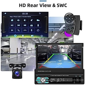 Car Stereo with Apple Carplay Android Auto 7 Inch Foldable HD Touchscreen Radio Supports FM Bluetooth Android/iOS Mirror Link SWC,Single Din Car Audio with AHD Backup Camera/USB/TF Card Port/AUX-in