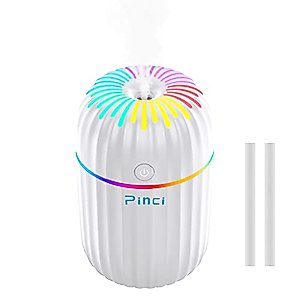 Pinci 300ml Air Humidifier,Colorful Cool Portable Mini Humidifier,Small Desktop Cold mist Humidifier,Auto Shut-Off,2 Mist Modes,Super Quiet for Car,Plant,Office,Bedroom(White)