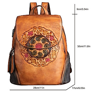 YHOK Vintage Embossed Leather Ladies Backpack (Green)