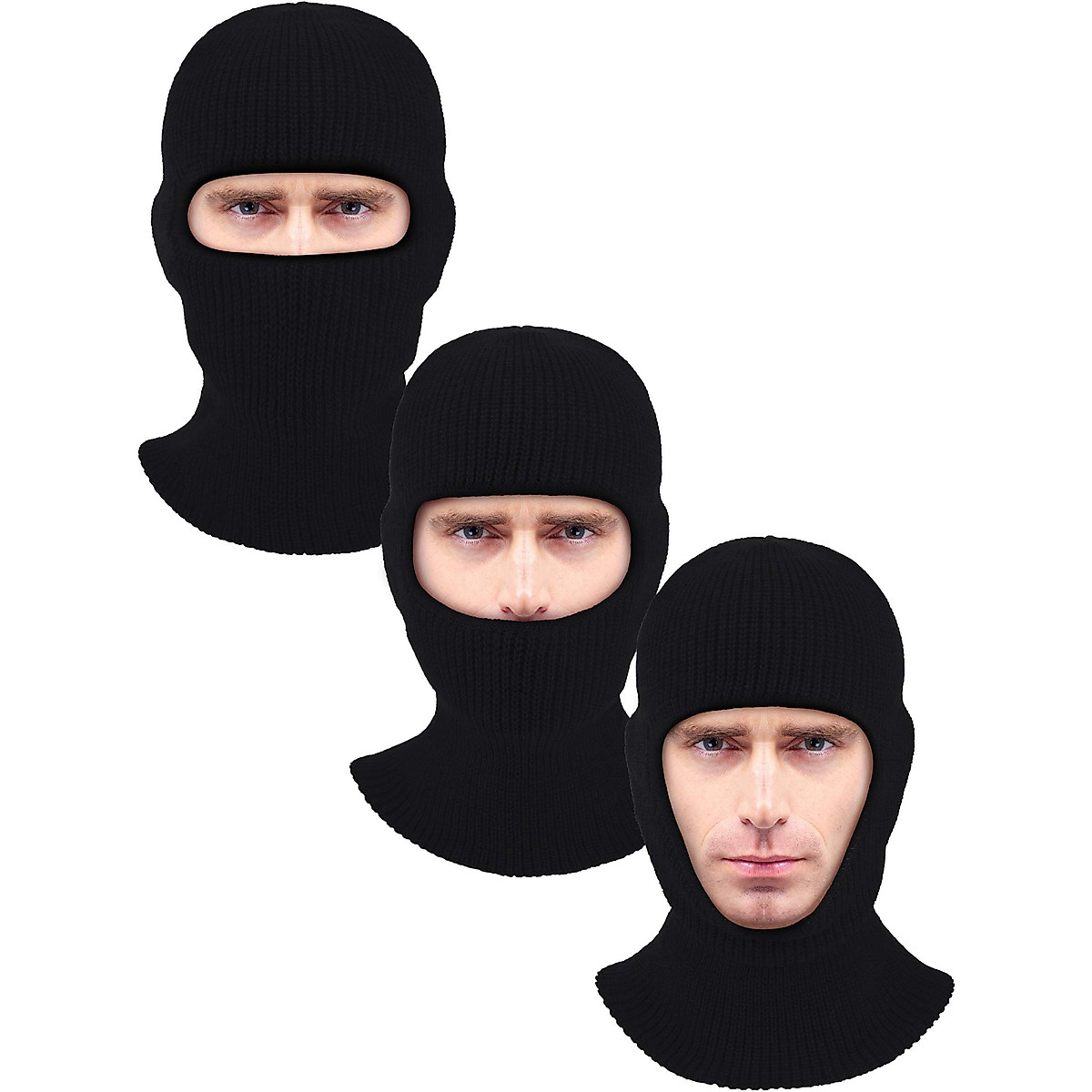 2 Pieces 1 Hole Ski Mask Knitted Face Cover Winter Balaclava Full Face Mask for Men Women Winter Outdoor Sports Black