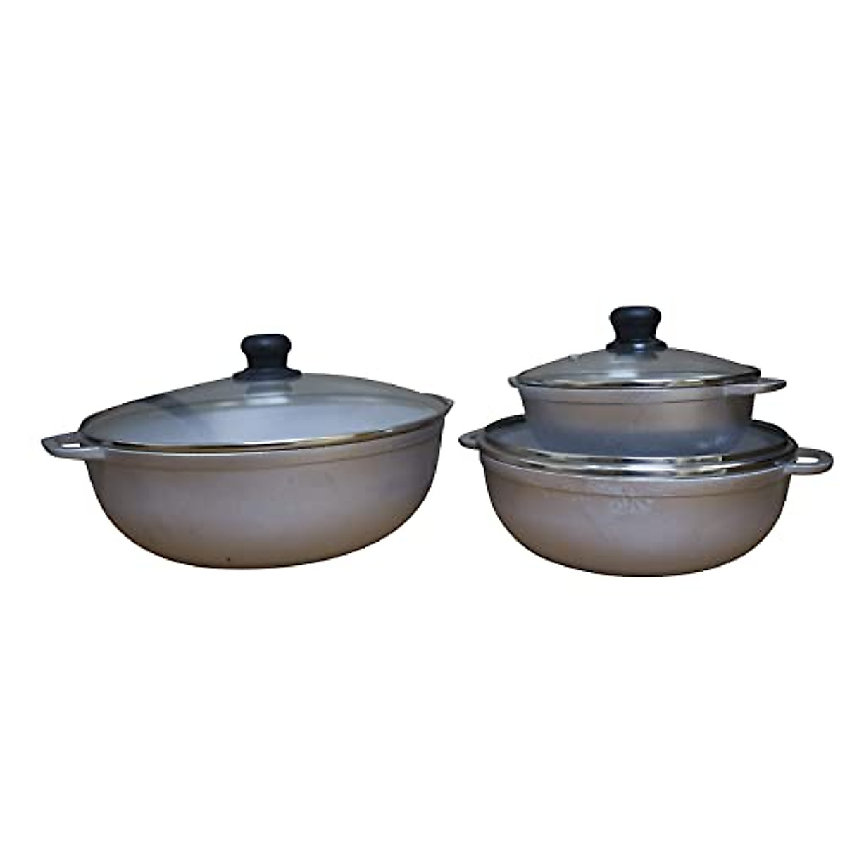 IMUSA USA Traditional Colombian Natural Caldero Glass Lid & Steam Vent 3-Piece (1.4/3.4/6.6) Quart, Silver (Dutch Oven Set)