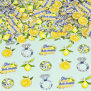JOYMEMO 200 Pieces She Found Her Main Squeeze Confetti - Blue Tile and Lemon Bridal Shower Decorations, Double Sided Lemon Confetti Lemonade Scatter Table Decor for Bachelorette Engagement Party