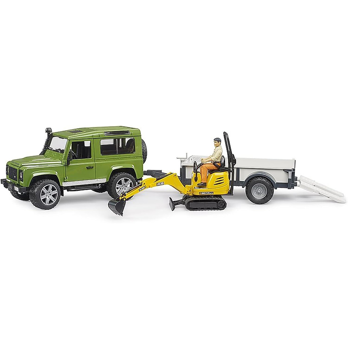 Bruder Land Rover Defender Rigid Drawbar Trailer Jcb Micro Excavator and Construction Worker for unisex-children