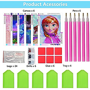 BOGVIAP Diamond Painting 6 Pack Diamond Art Sets Round Full Drill,Cartoon Diamond Painting 6 Pack,Perfect for Home Wall Decoration 12x16 Inch